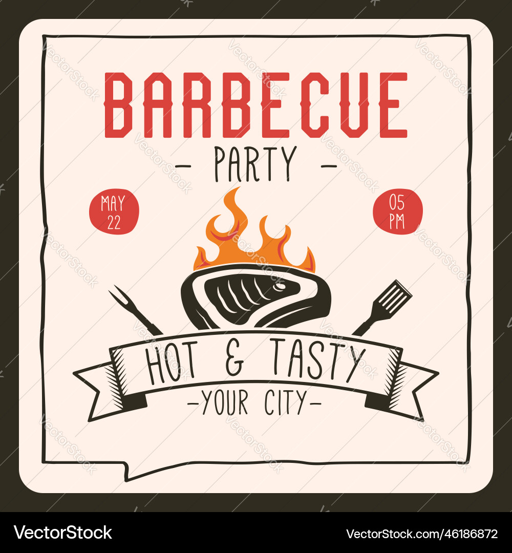 Bbq party card template with steak grill Vector Image