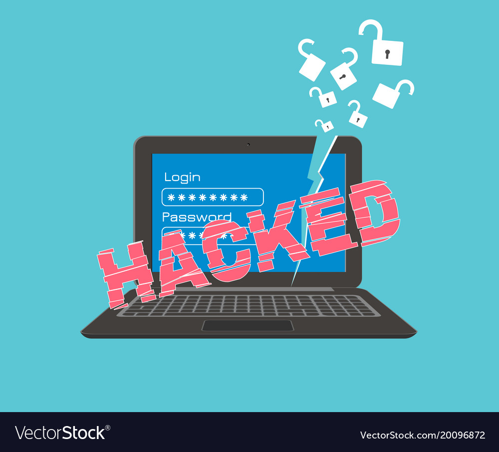 Broken computer hacker attack theme Royalty Free Vector