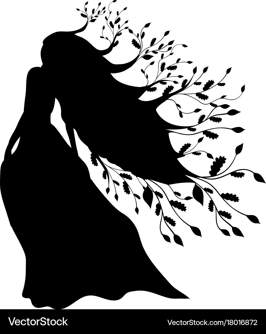 Dryad nymph forest silhouette ancient mythology Vector Image