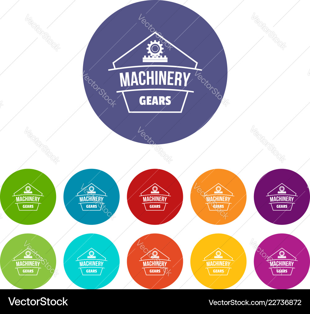 Machinery icons set color Royalty Free Vector Image