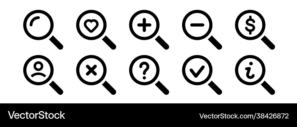Magnifying glass icon set search icon magnifier Vector Image