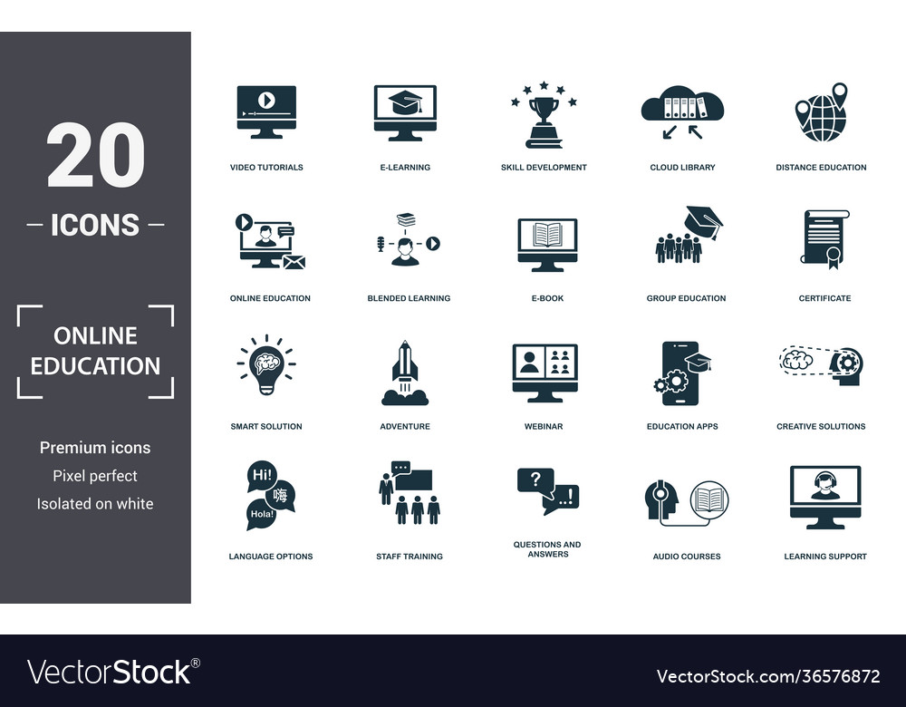 Online Education Icon Collection Royalty Free Vector Image