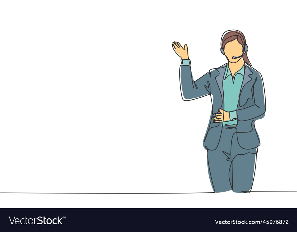 Single continuous line drawing of young happy Vector Image