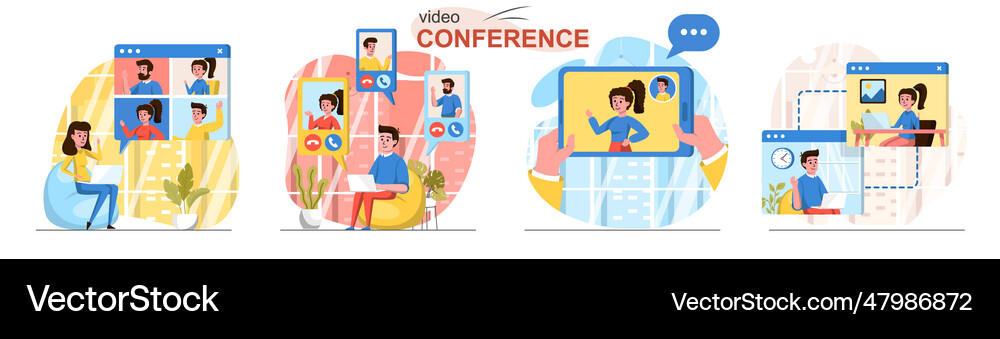 Video conference concept scenes set employees Vector Image