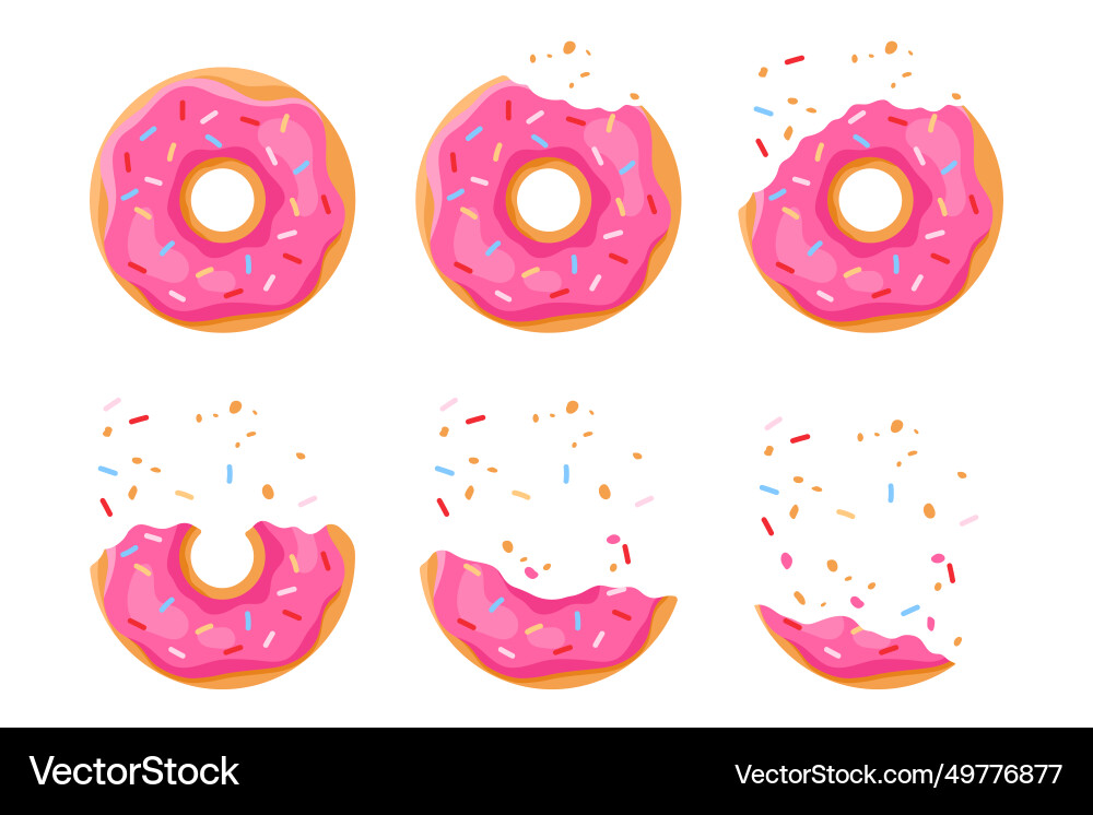 Bitten donut set sequence game animation of eaten Vector Image