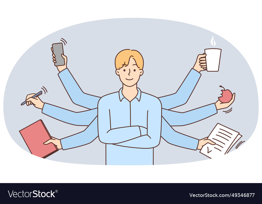 Businessman with numerous tasks multitask Vector Image
