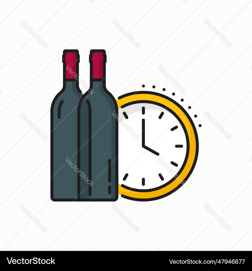 Clock and wine bottle time to relax drink Vector Image