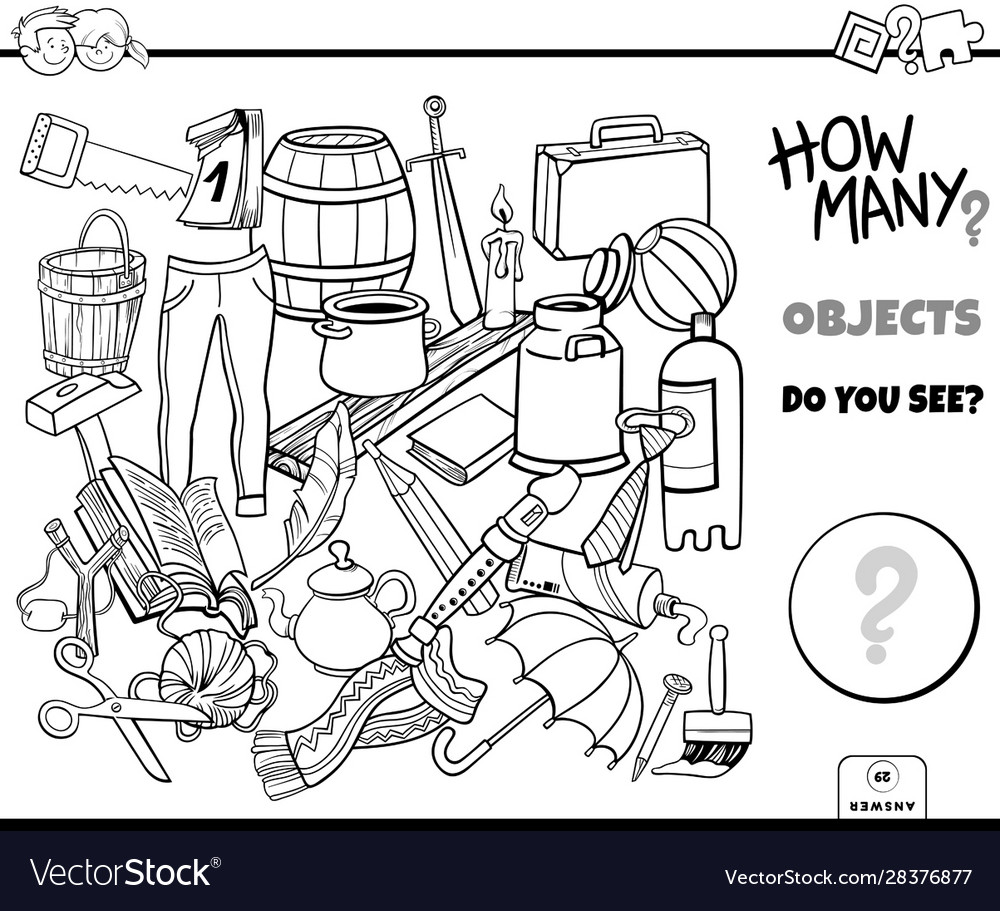 Counting objects educational task coloring book Vector Image