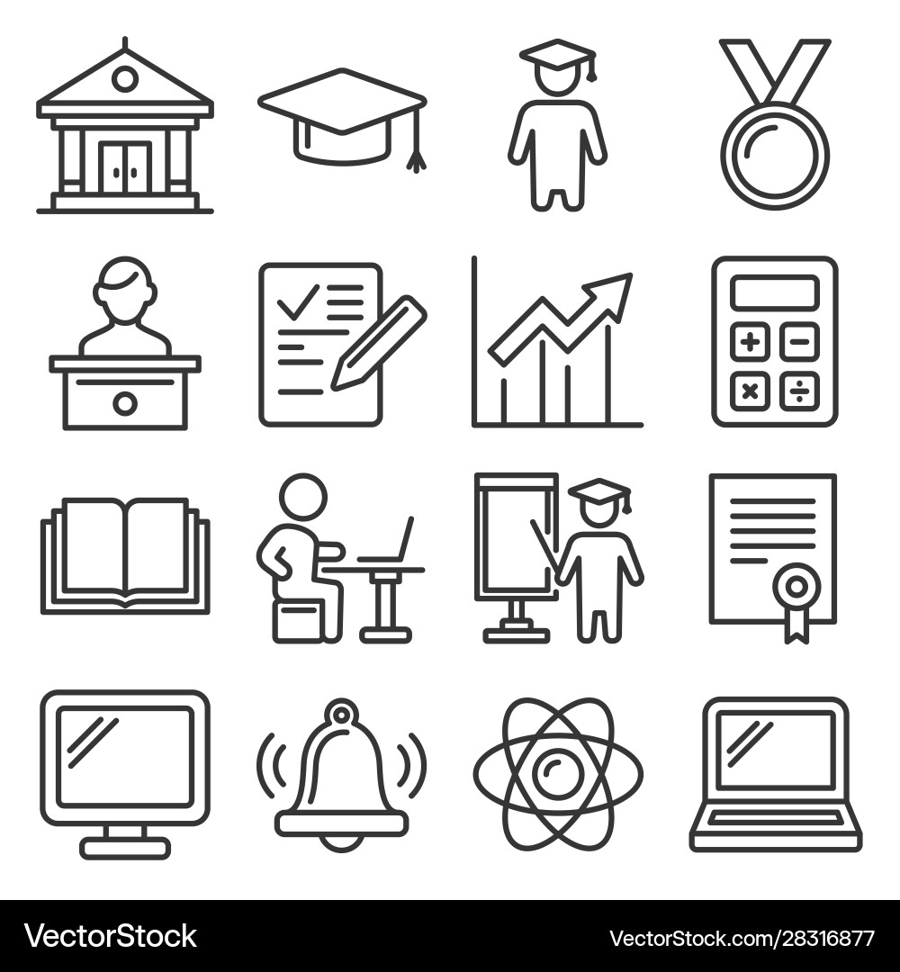 Education icons college and school study set Vector Image