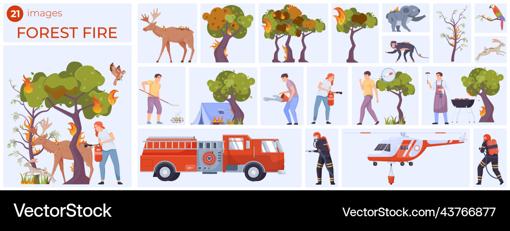 Forest fire flat composition Royalty Free Vector Image