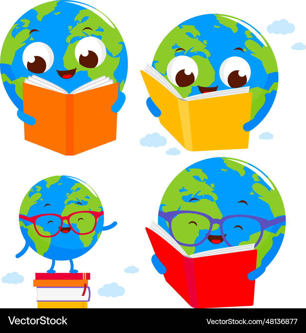 Planet earth reading a book world day Royalty Free Vector