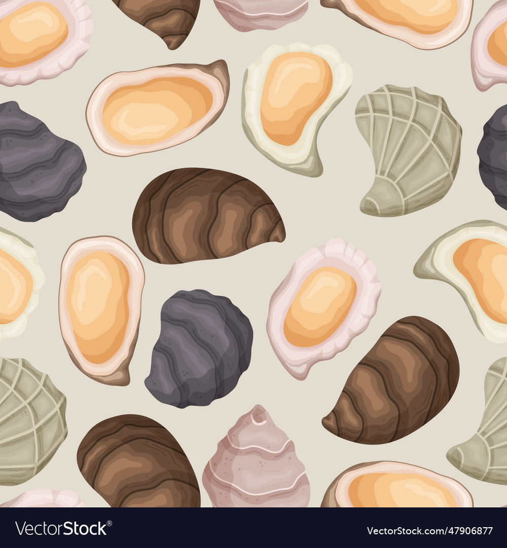 Seamless pattern with oyster shells gracefully Vector Image