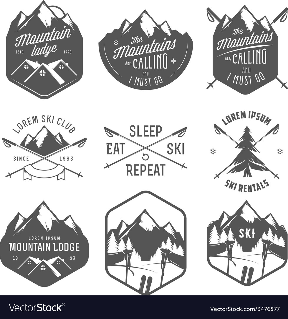 Set vintage skiing labels and design elements Vector Image