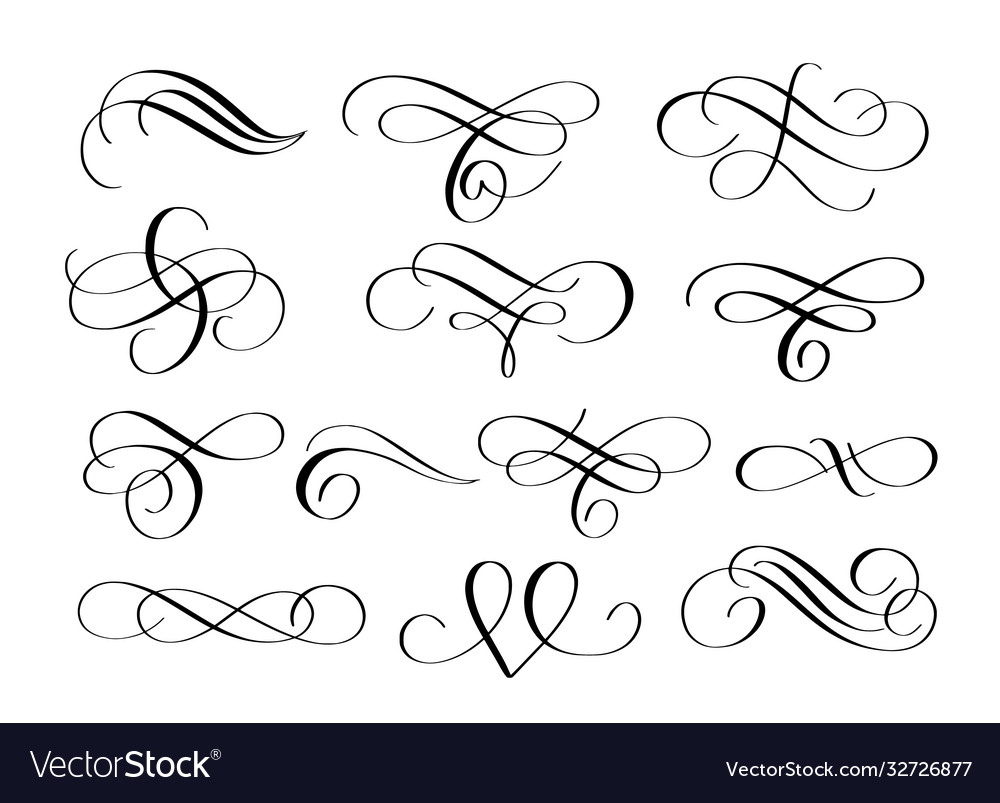 Swirl flourishes ink pen calligraphy set Vector Image Swirl flourishes ink pen calligraphy set Vector Image