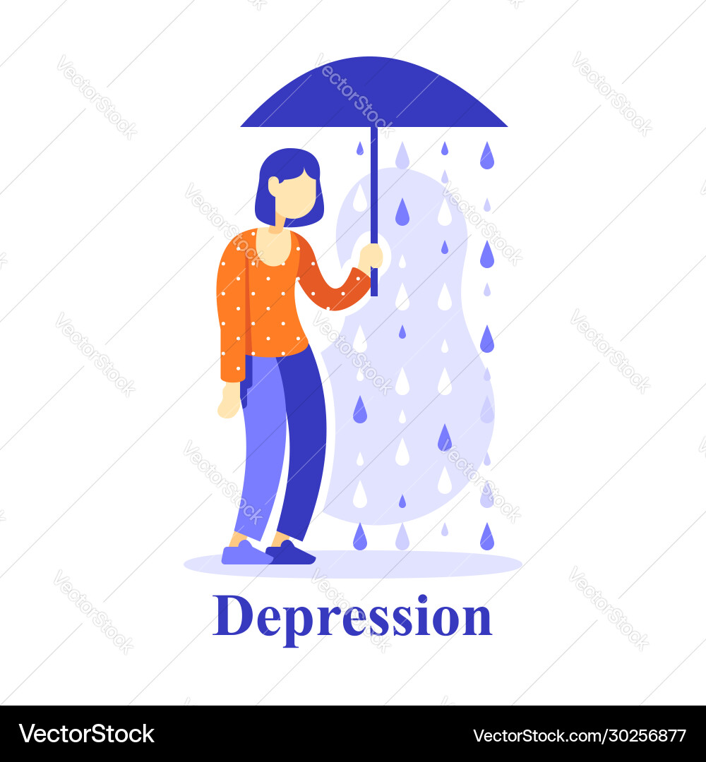 Woman with umbrella under rain depression Vector Image