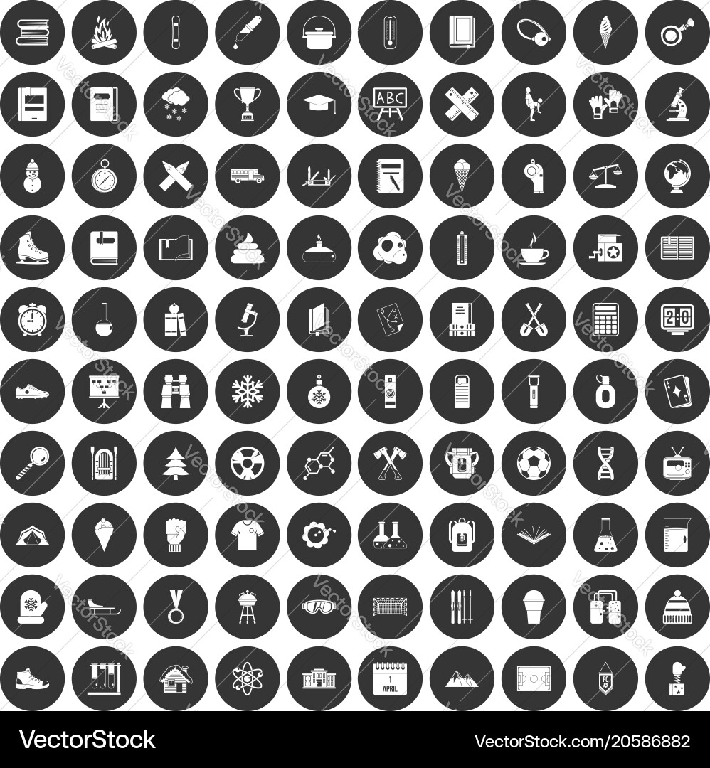 100 school years icons set black circle Royalty Free Vector