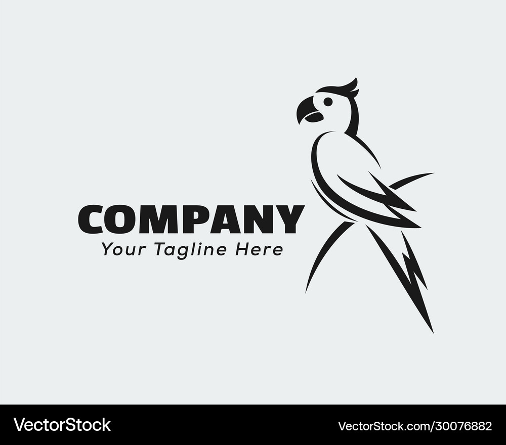 Black white parrot perch at single branch logo Vector Image