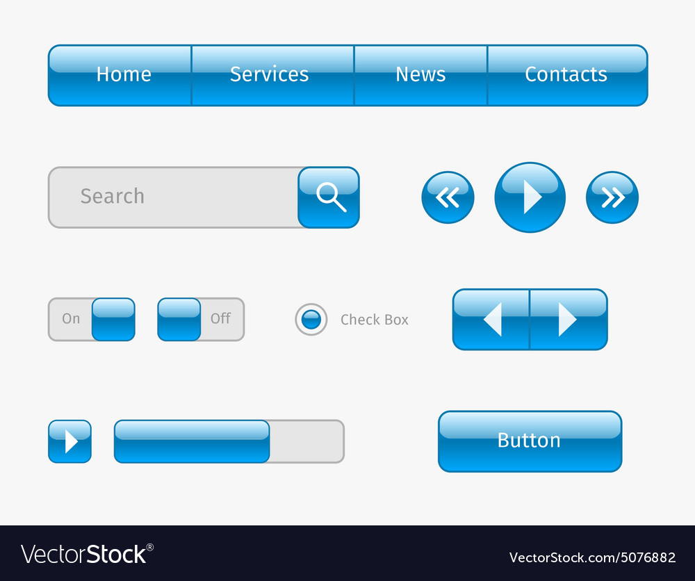 Blue web ui elements on gray Royalty Free Vector Image
