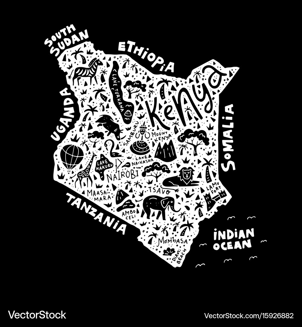 Cartoon map of kenya Royalty Free Vector Image