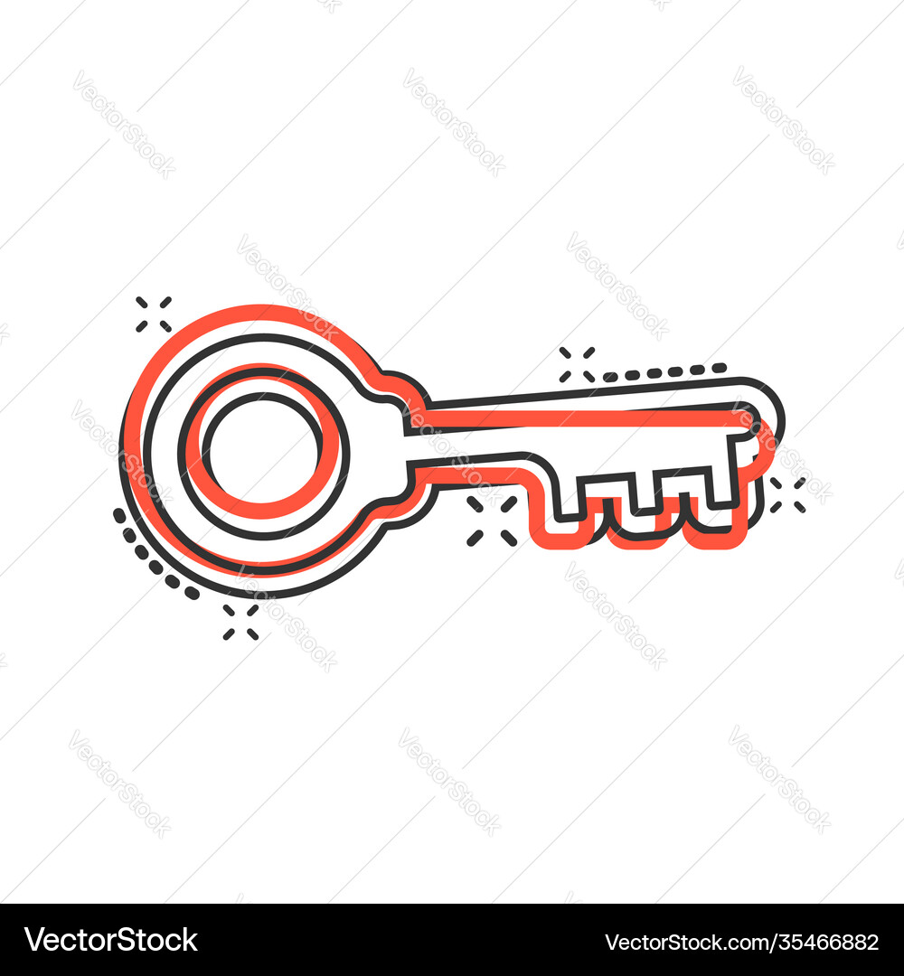Key icon in comic style password cartoon on white Vector Image