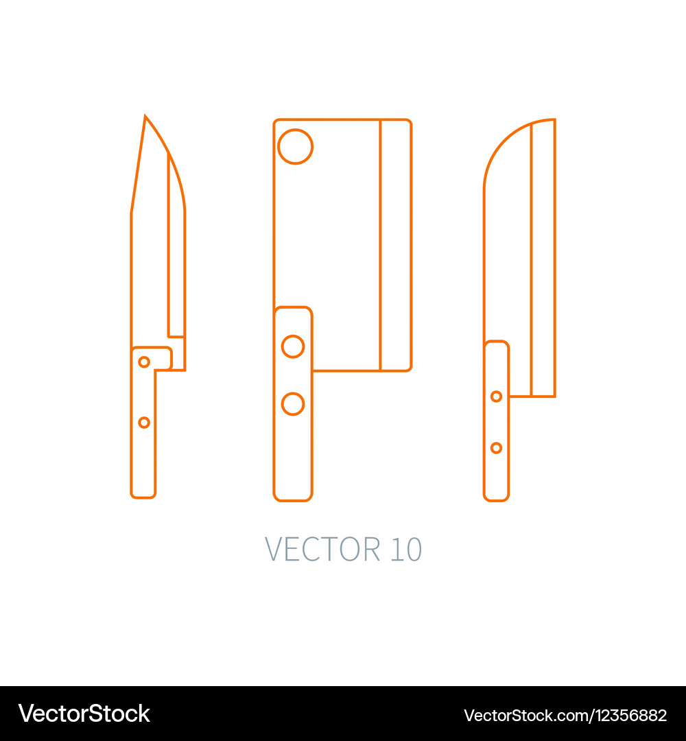 Line flat kitchenware icons knife chopper Vector Image