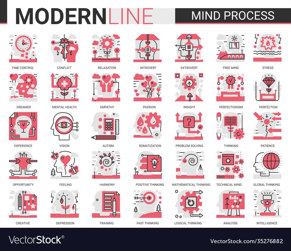 Mind process complex flat line icon Royalty Free Vector