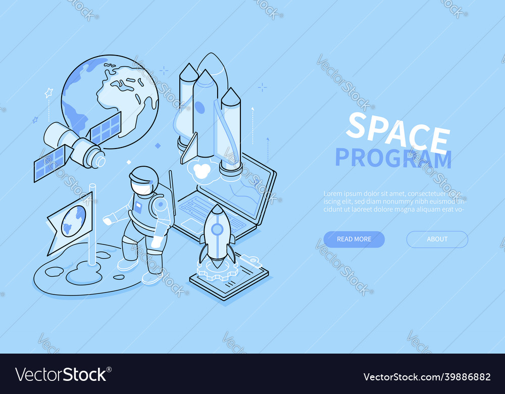 Space program - line design style isometric web Vector Image