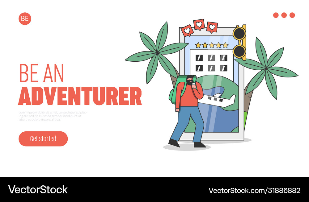Travel booking application landing page Royalty Free Vector