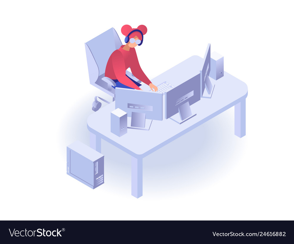 Woman looking at a computer screen Royalty Free Vector Image