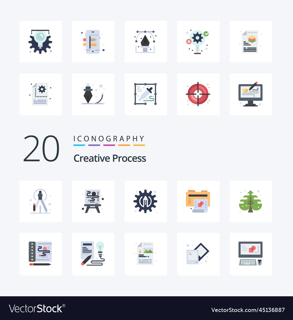 20 creative process flat color icon pack like Vector Image