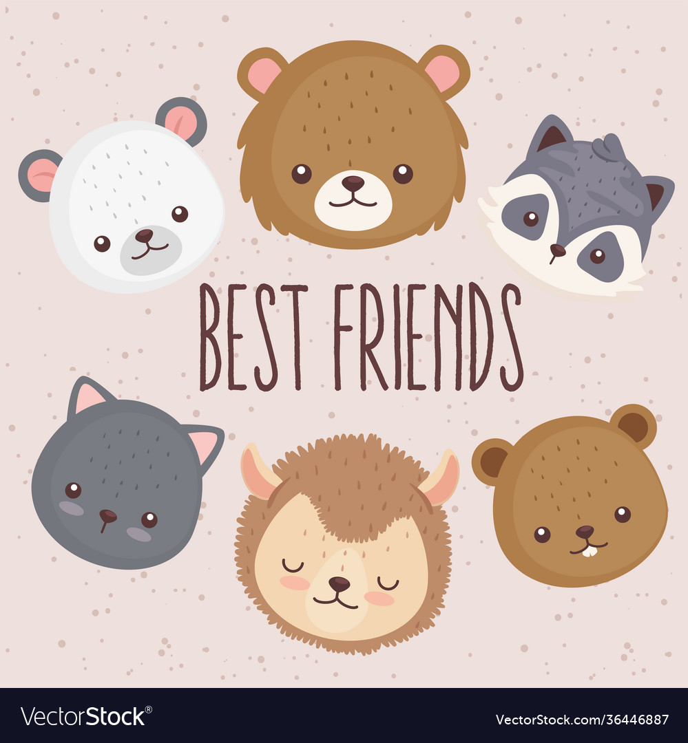Bundle six cute animals set icons and lettering Vector Image