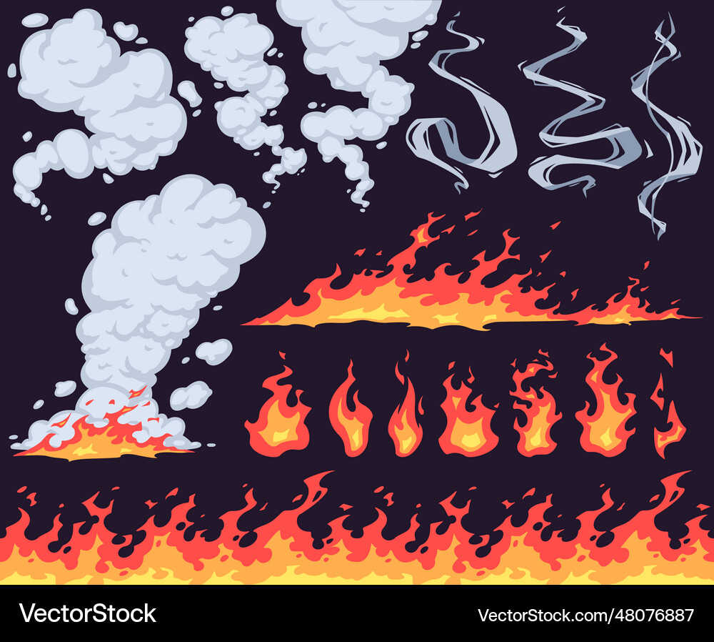 Cartoon fire and smoke bright flame red Royalty Free Vector