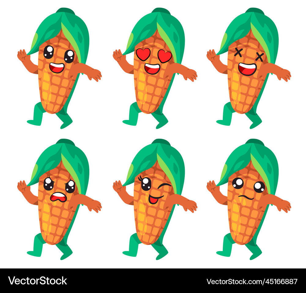 Corn food adorable funny avatar collection Vector Image