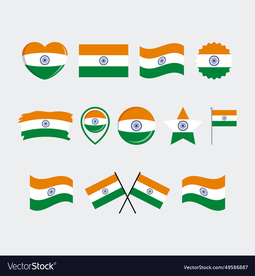 India flag icon set isolated on a gray background Vector Image