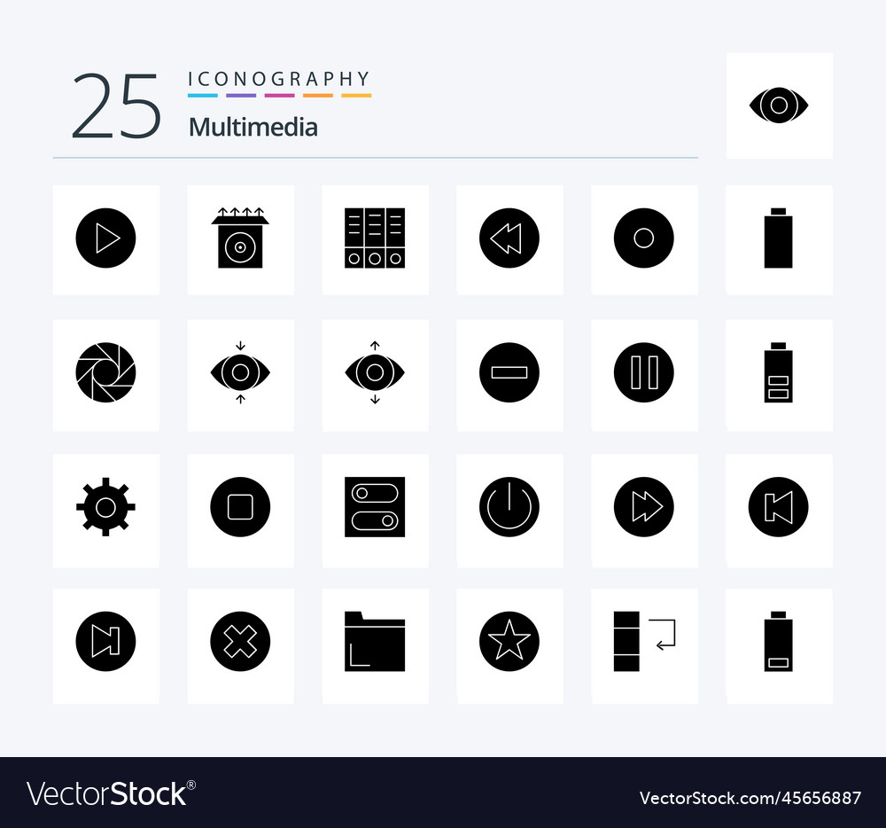 Multimedia 25 solid glyph icon pack including Vector Image