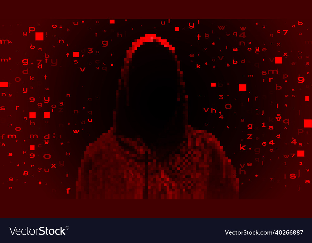 Silhouette Of A Hacker On Background With Binary Vector Image