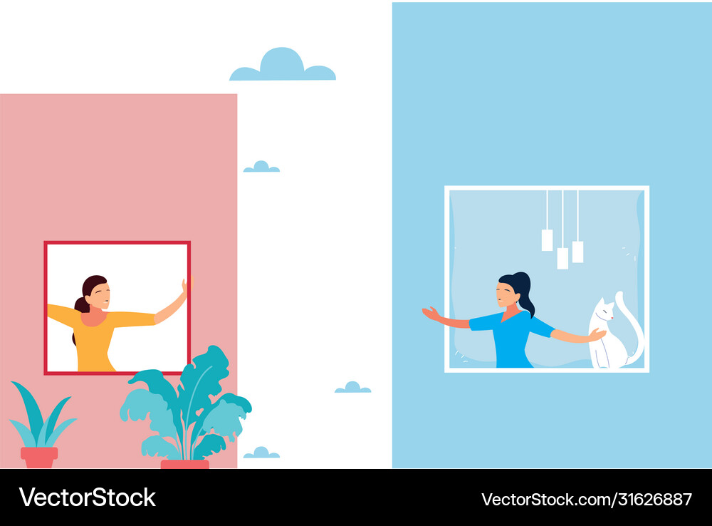 Women at window doing dance exercises home Vector Image