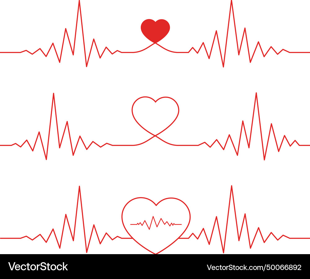 3 heart beat seamless dividers set Royalty Free Vector Image