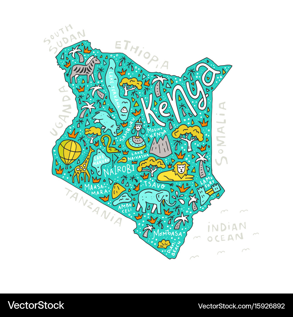 Cartoon map of kenya Royalty Free Vector Image