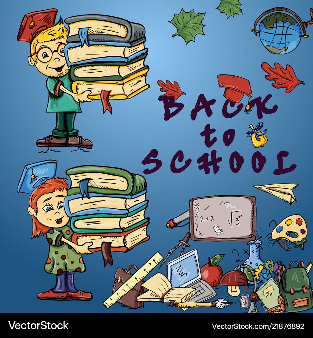 Children color 1 on school theme design Royalty Free Vector