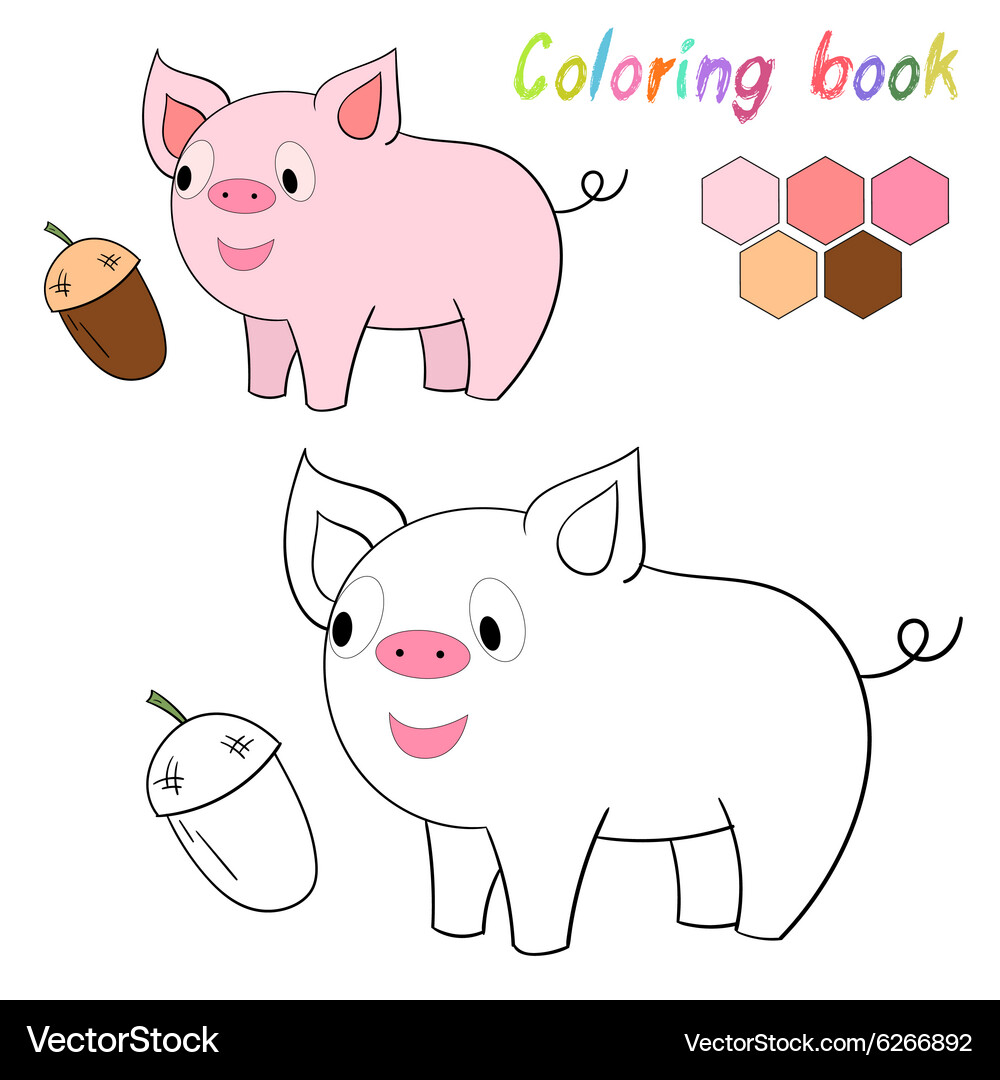 Coloring book pig kids layout for game Royalty Free Vector