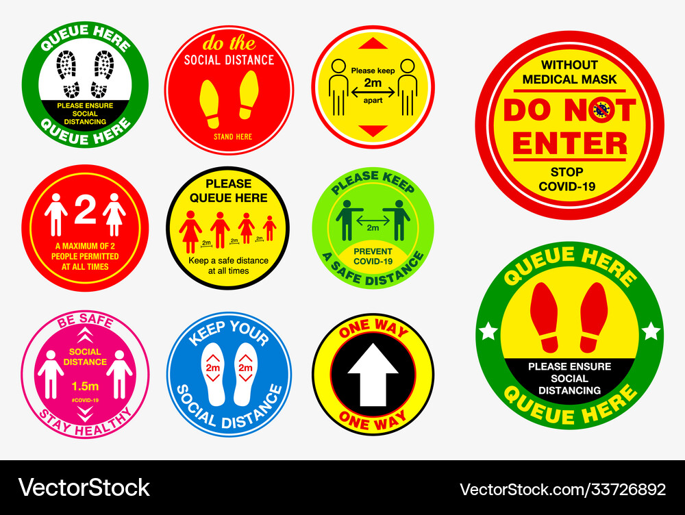 Floor social distancing stickers or public Vector Image