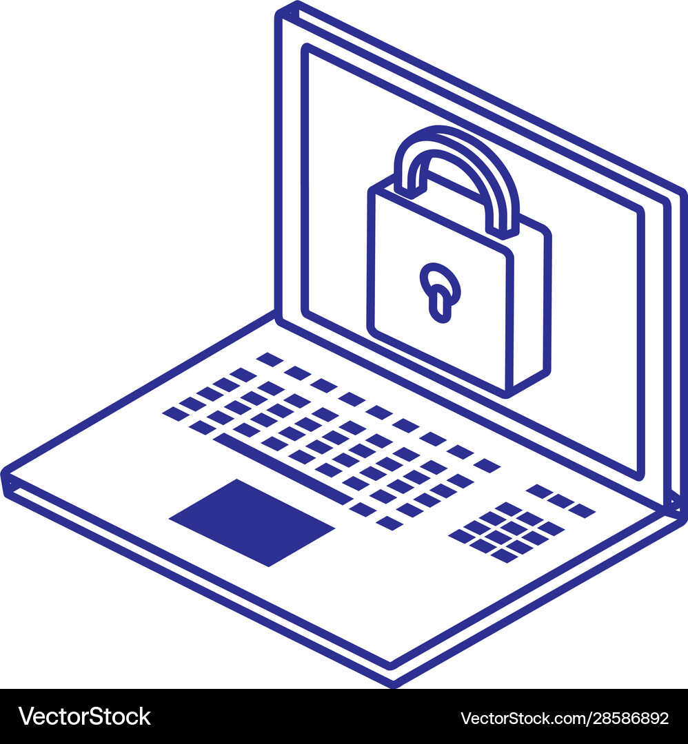 Laptop and padlock security system Royalty Free Vector Image