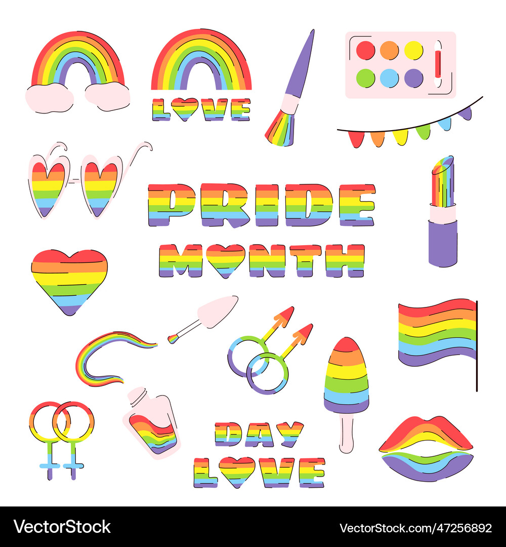 Lgbtq flat set collection pride month stickers Vector Image