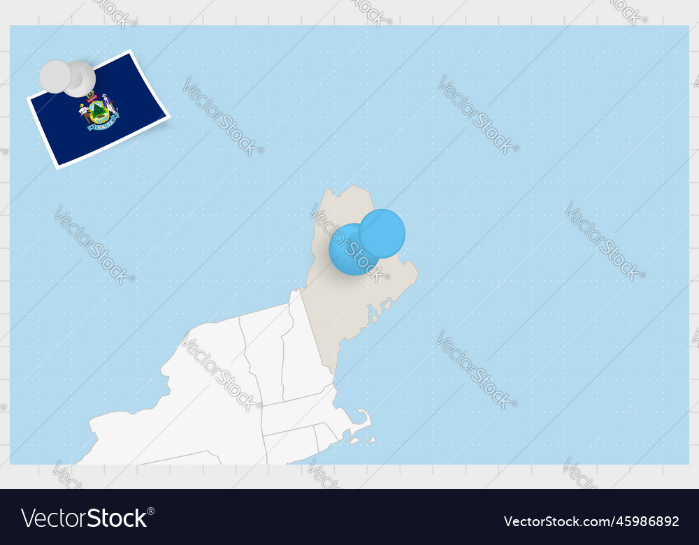 Map of maine with a pinned blue pin pinned flag Vector Image