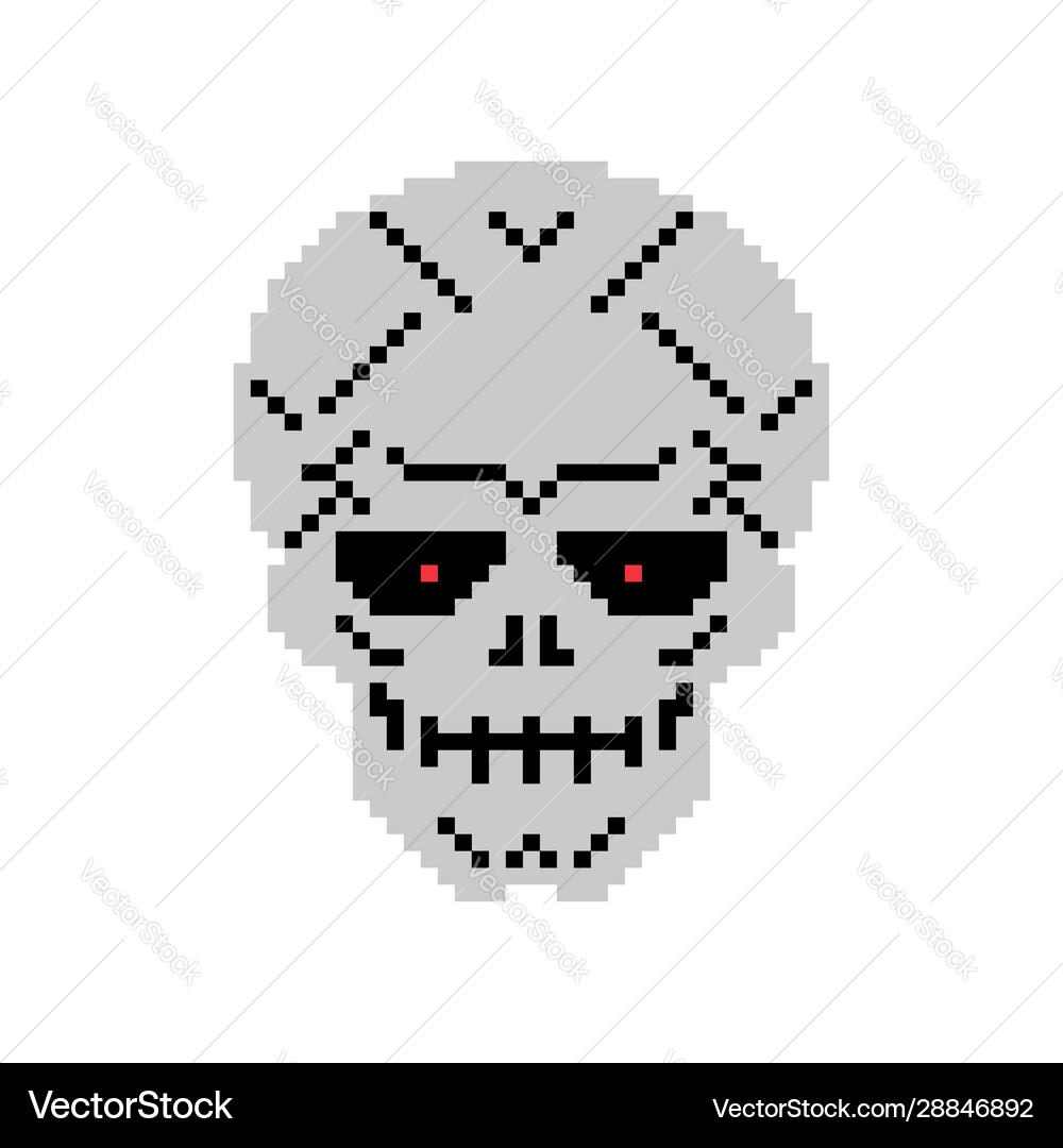 Metal skull pixel art iron head skeleton 8 bit Vector Image