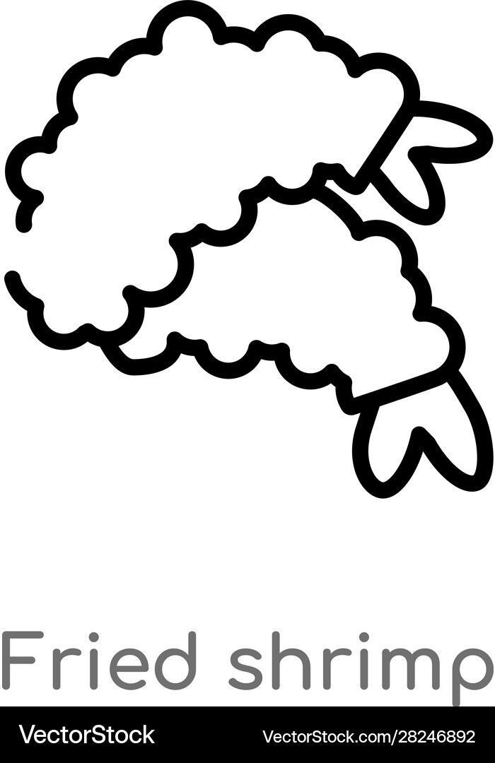 Outline fried shrimp icon isolated black simple Vector Image