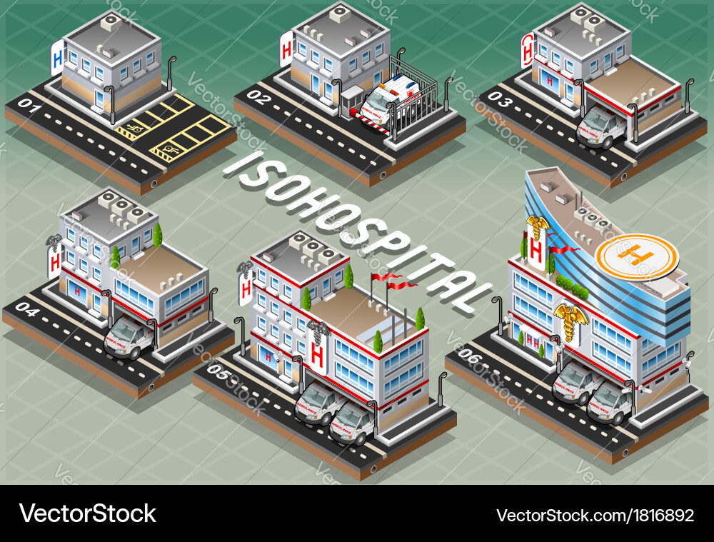 Set of isometric hospitals Royalty Free Vector Image