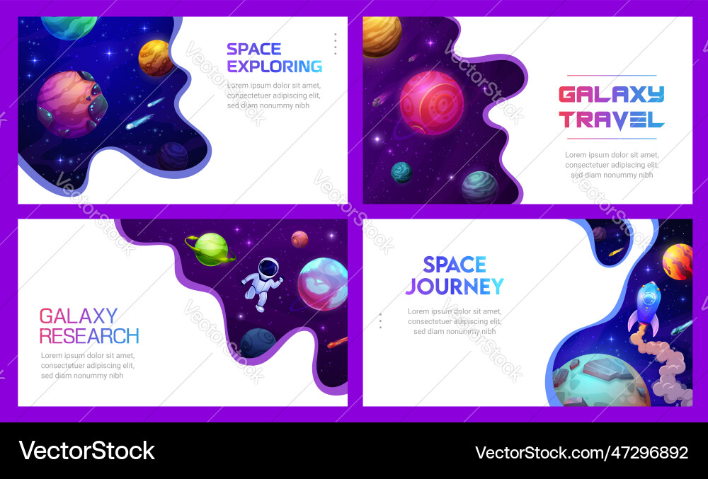 Space landing pages with paper cut starry galaxy Vector Image