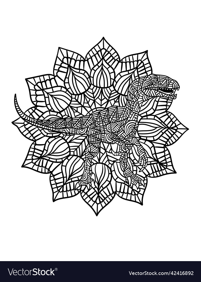 Velociraptor mandala coloring pages for adults Vector Image